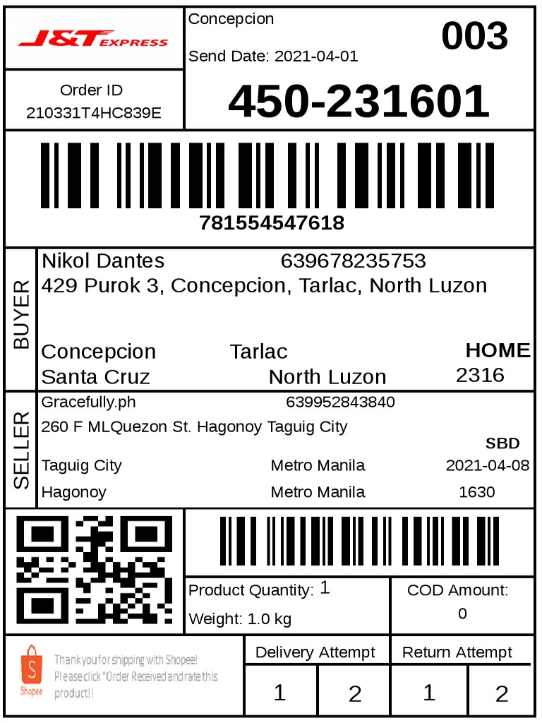 Air Waybill.J&T Express - 1 | PDF