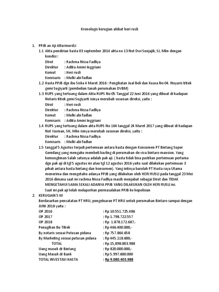 Kronologis Kerugian Akibat Heri | PDF