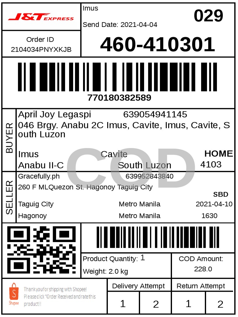 Air Waybill.J&T Express - 1 | PDF