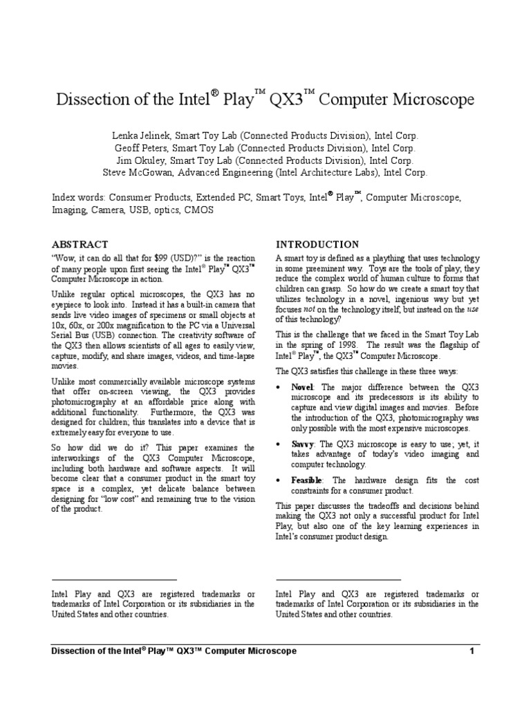Dissection of The Intel Play QX3 Computer Microscope | PDF | Pixel | Incandescent Light Bulb