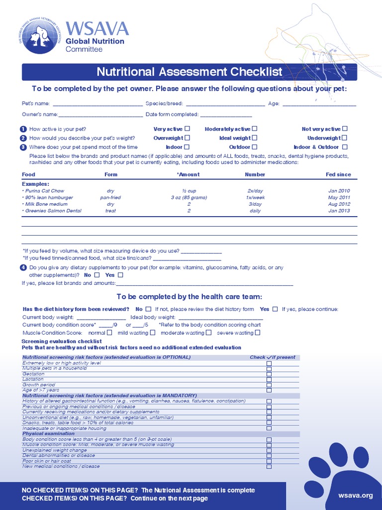 Nutritional Assessment Checklist | PDF | Calorie | Diet (Nutrition)