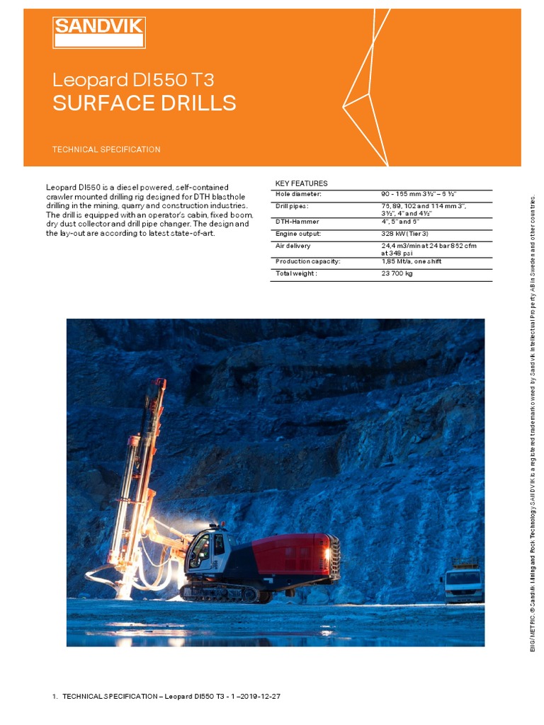 Di550 t3 Specification Sheet English | Download Free PDF | Drill | Drilling Rig