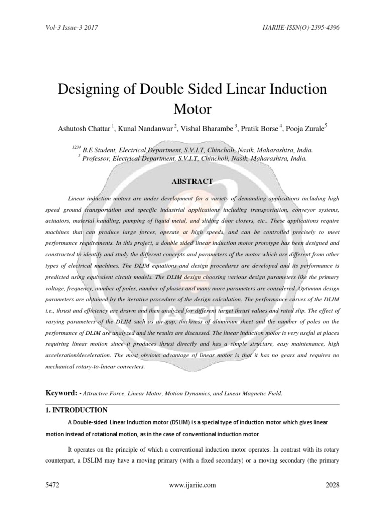 Designing Of Double Sided Linear Induction Motor Pdf Electric Motor Electromagnetic Induction