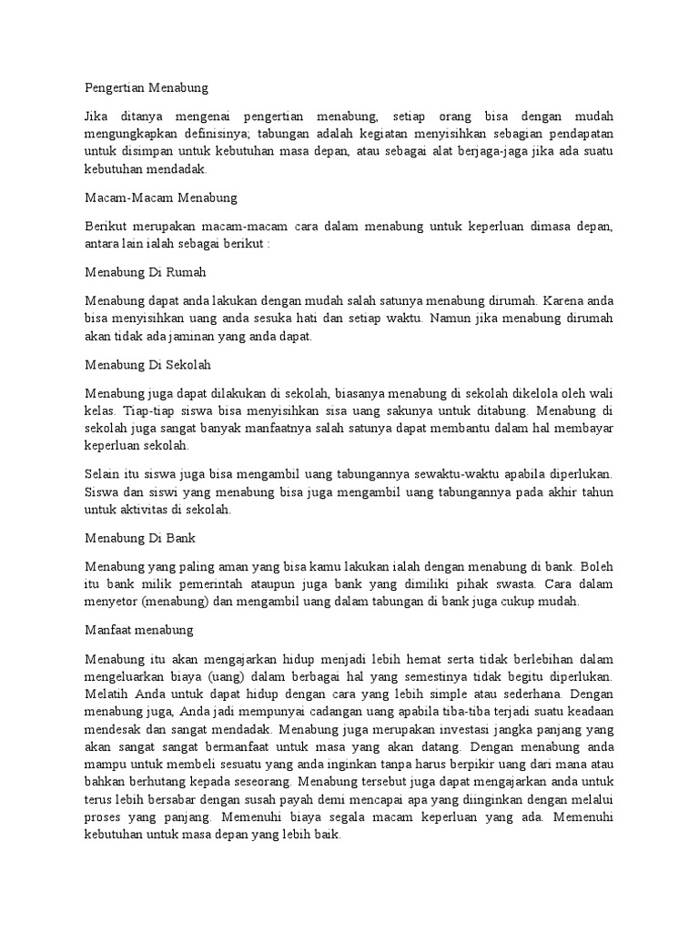 Pengertian dan Manfaat Menabung | PDF