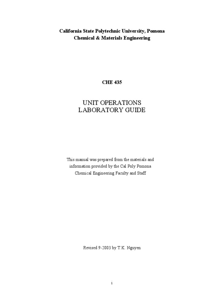 Unit Operations Laboratory Guide | PDF | Experiment | Teaching Mathematics