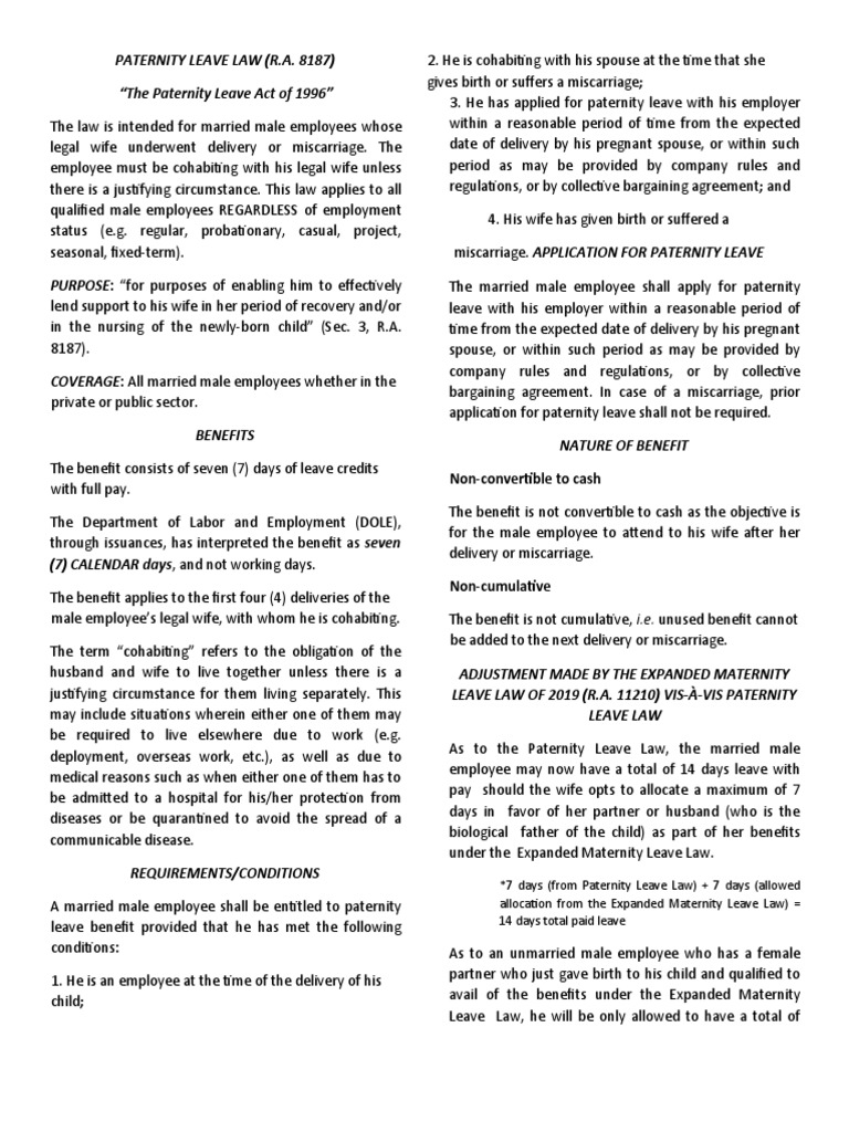 Paternity Leave Law | PDF | Parental Leave | Wife