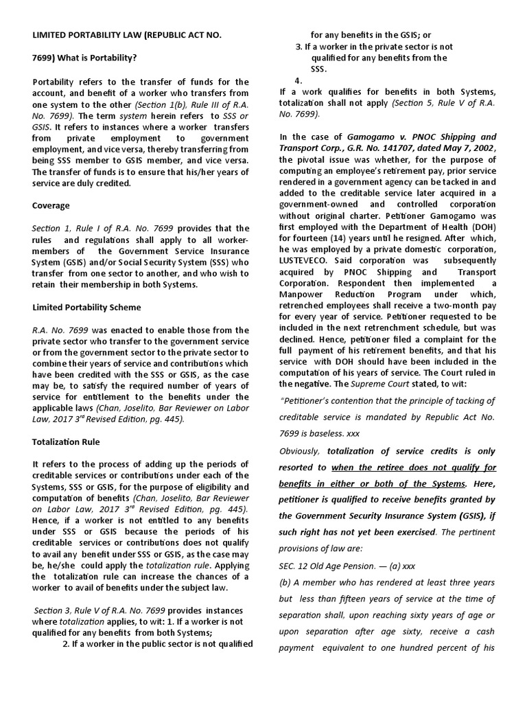 Limited Portability Law (Republic Act No. 7699) What Is Portability ...