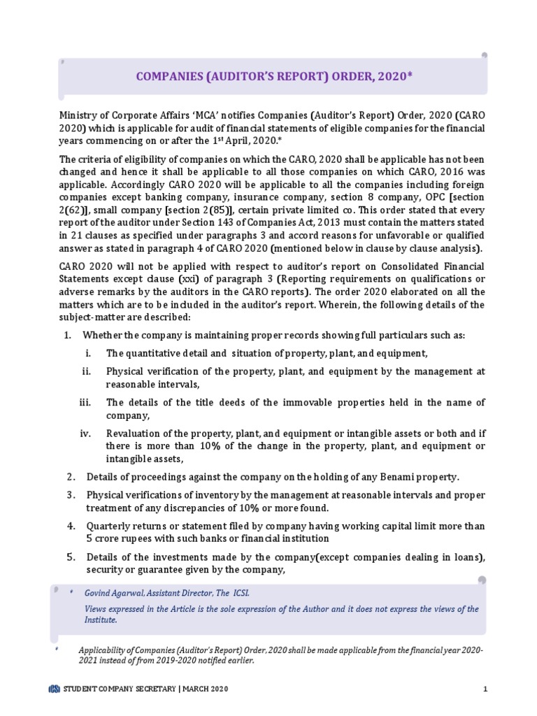 Companies Auditors Report Order2020 | PDF | Auditor's Report | Loans