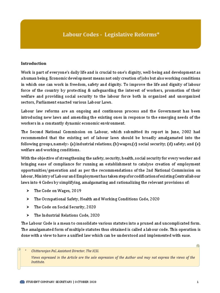 Labour Codes - Legislative Reforms | PDF | Labour Law | Occupational ...