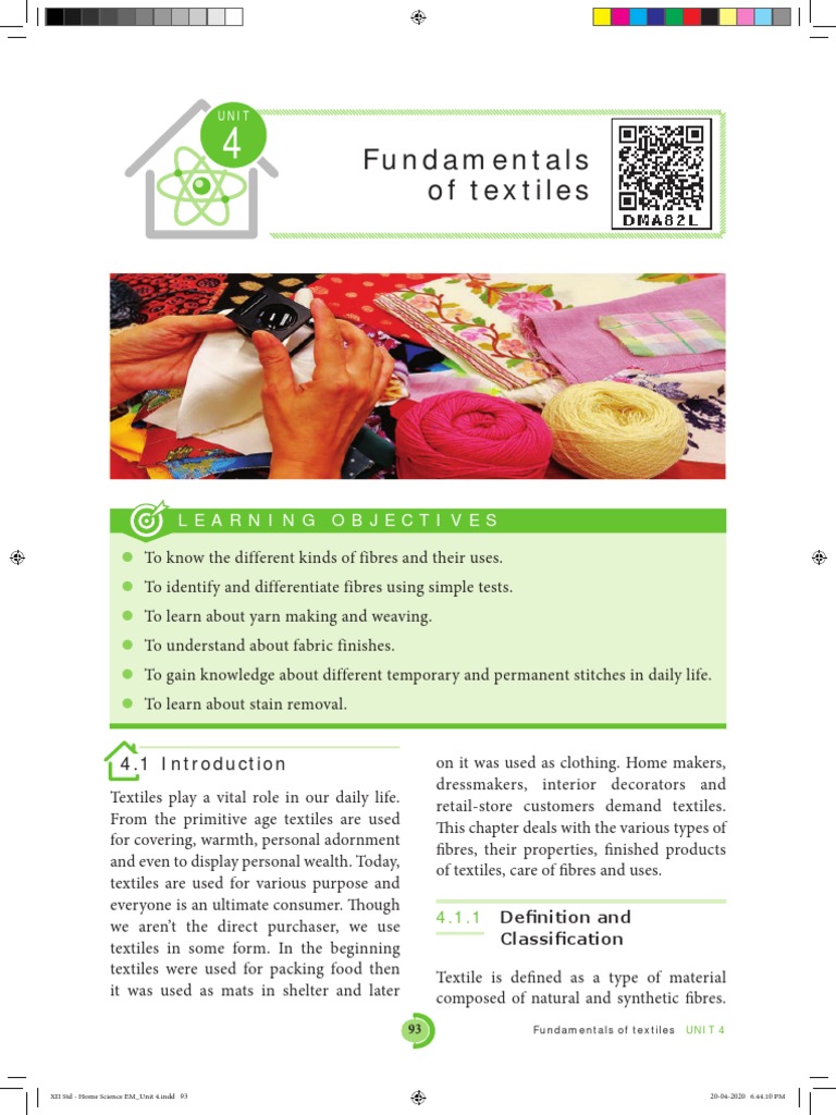 Fundamentals of Textiles: Learning Objectives | PDF | Yarn | Textiles