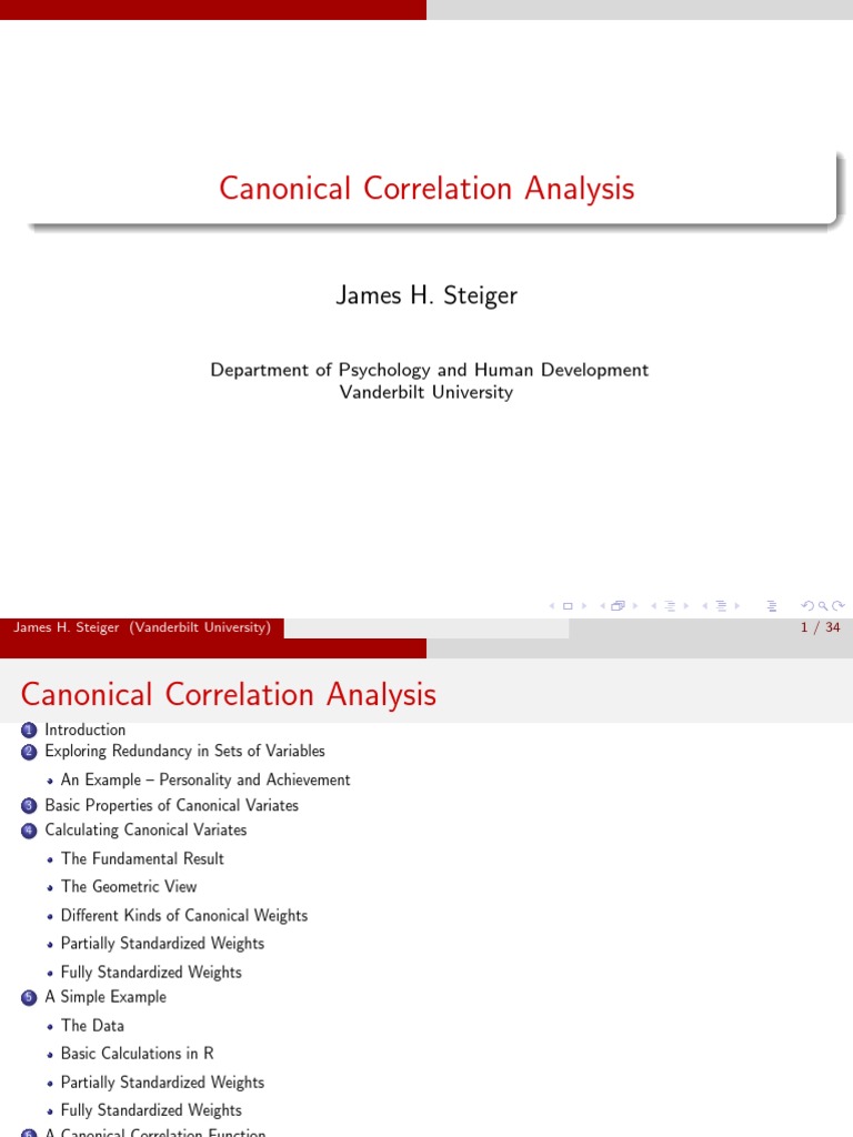 Canonical Correlation Analysis: James H. Steiger | PDF | Eigenvalues ...