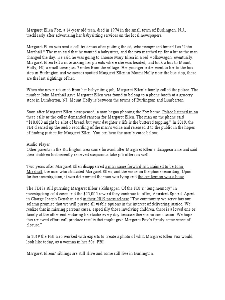 Margaret Ellen Fox | PDF | Crime & Violence | Crime Thriller