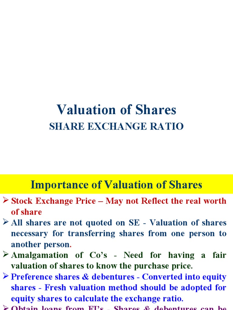 Valuation of Shares: Share Exchange Ratio | Download Free PDF | Fair Value | Valuation (Finance)
