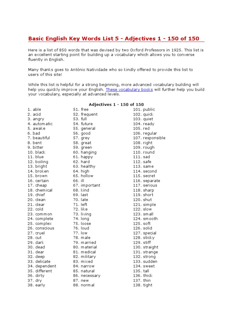 Basic English Key Words List | PDF | English Language | Vocabulary