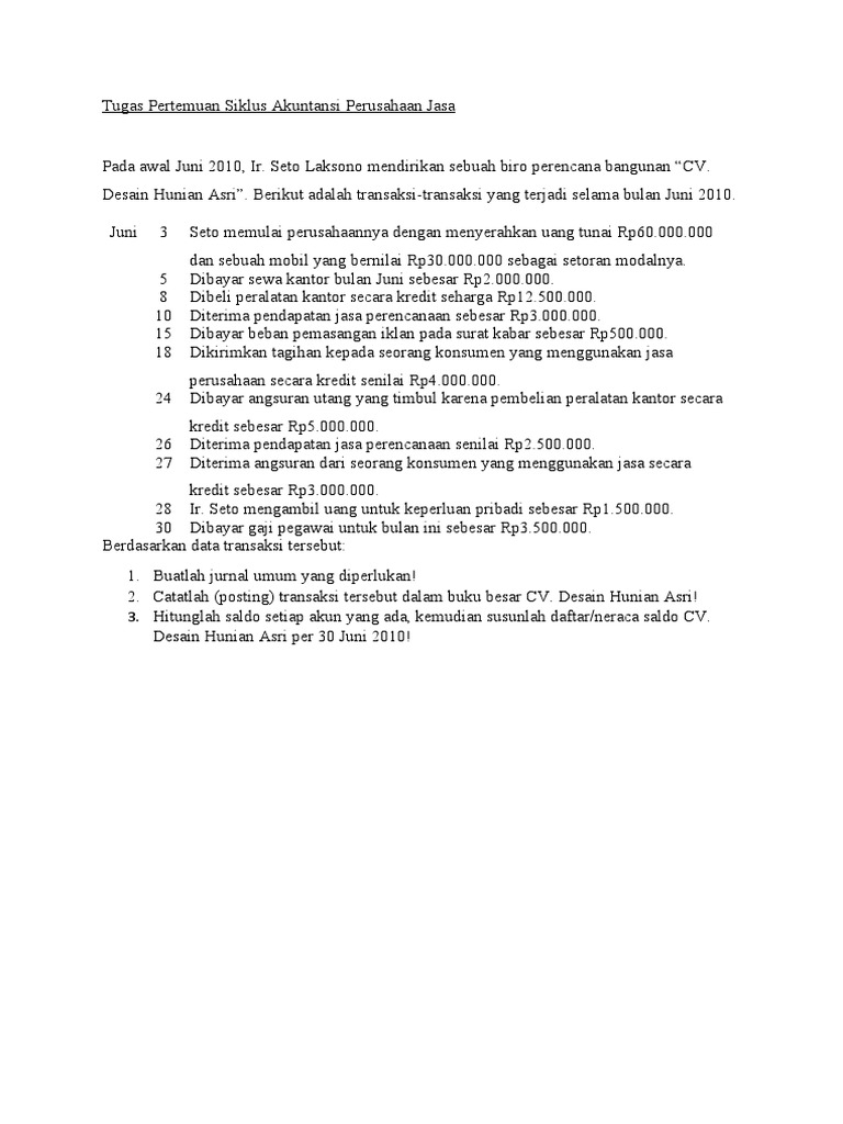 Soal Tugas Responsi Siklus Akuntansi Perusahaan Jasa | PDF