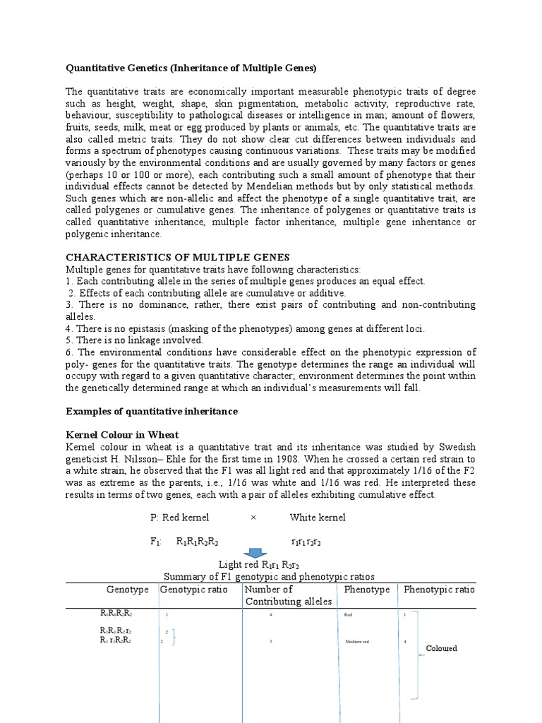 Quantitative Genetics | PDF | Quantitative Trait Locus | Heredity Quantitative Genetics | PDF | Quantitative Trait Locus | Heredity