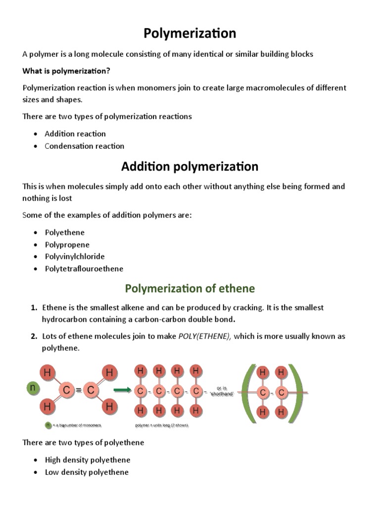 Short Notes On Polymerization | PDF | Polyethylene | Ethylene