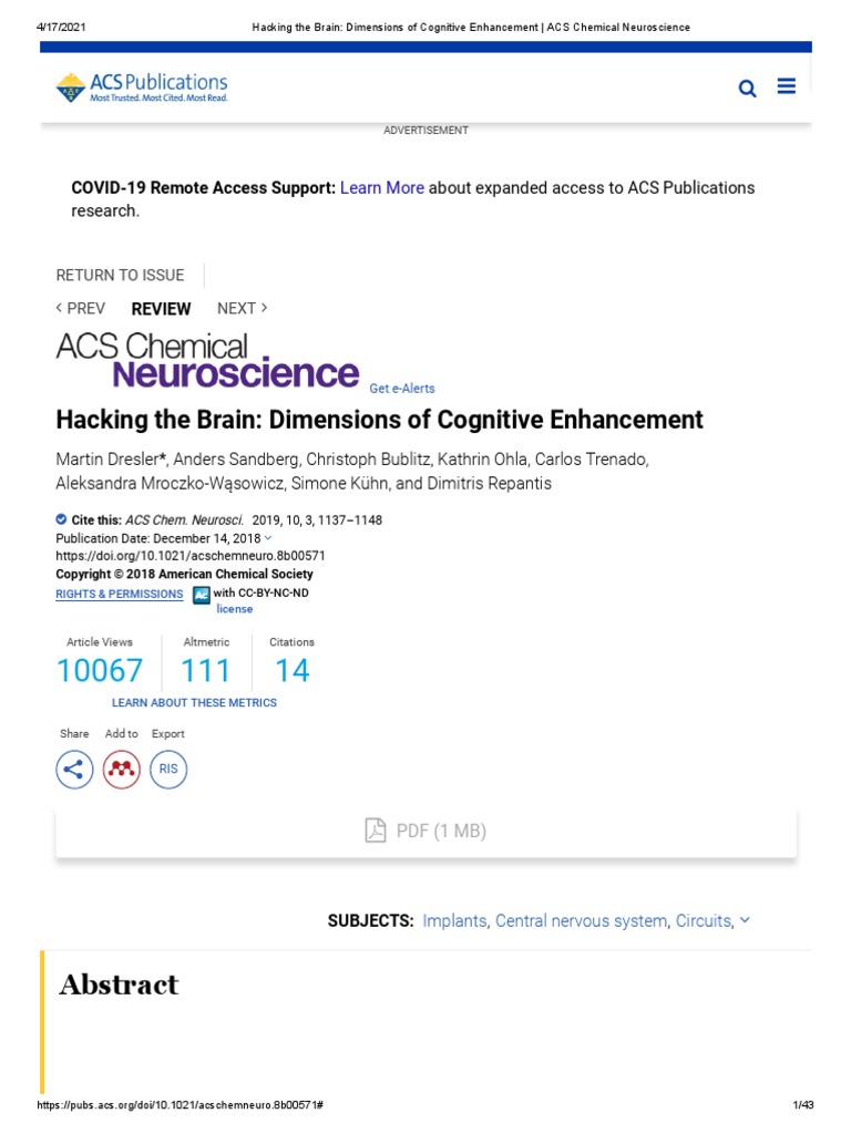 Hacking The Brain - Dimensions of Cognitive Enhancement - ACS Chemical ...