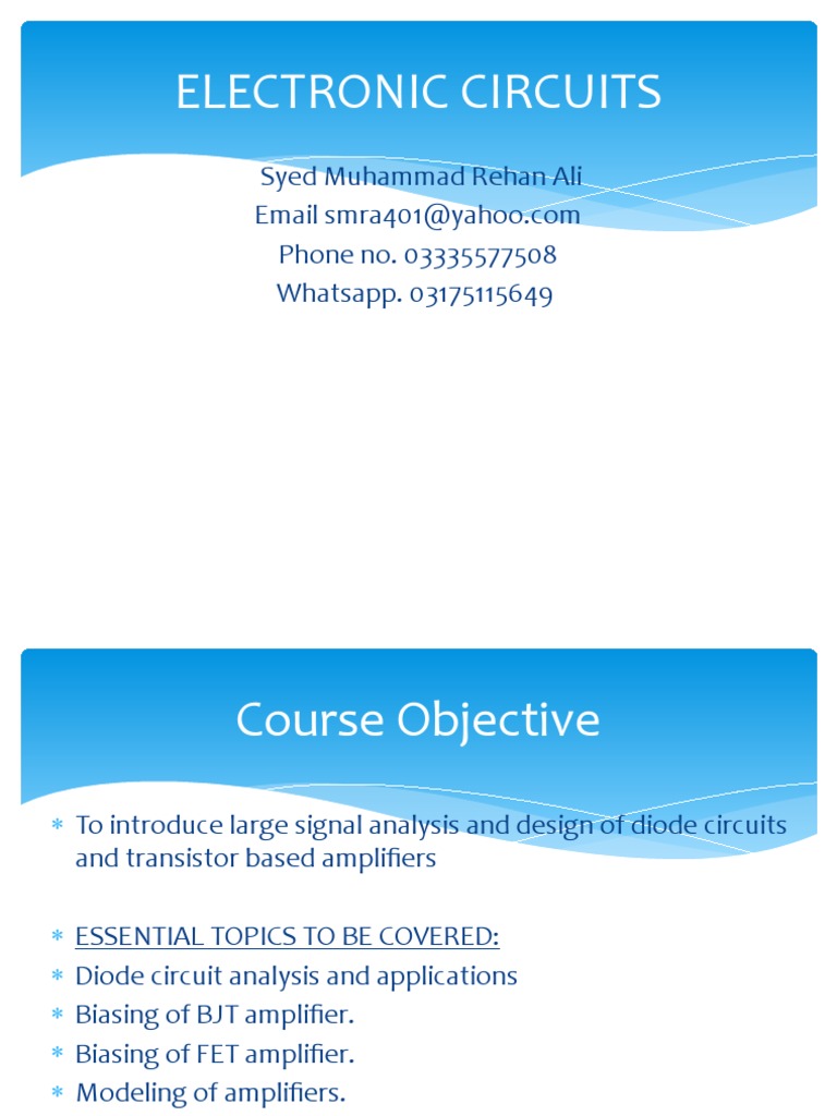 Electronic Circuits: Syed Muhammad Rehan Ali Phone No. 03335577508 ...