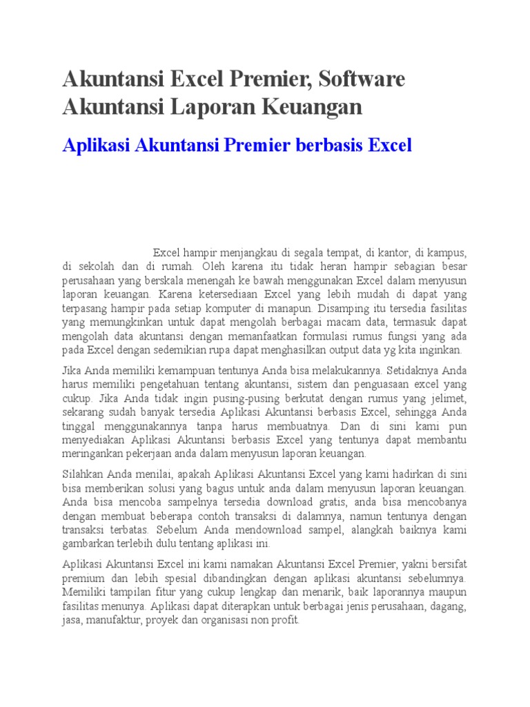 Aplikasi Akuntansi Excel Premier Gratis | PDF
