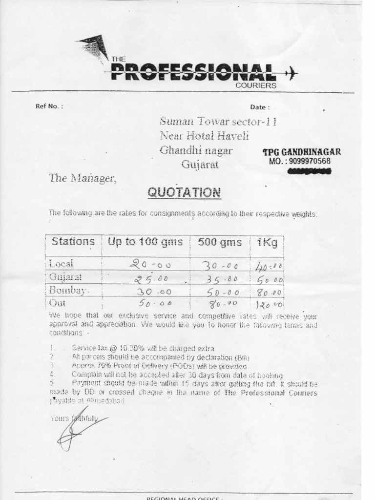 Professional Courier Quotation | PDF