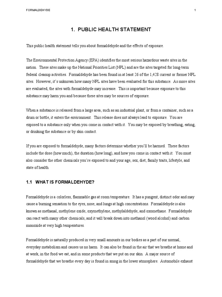Public Health Statement: 1.1 What Is Formaldehyde? | PDF | Formaldehyde ...