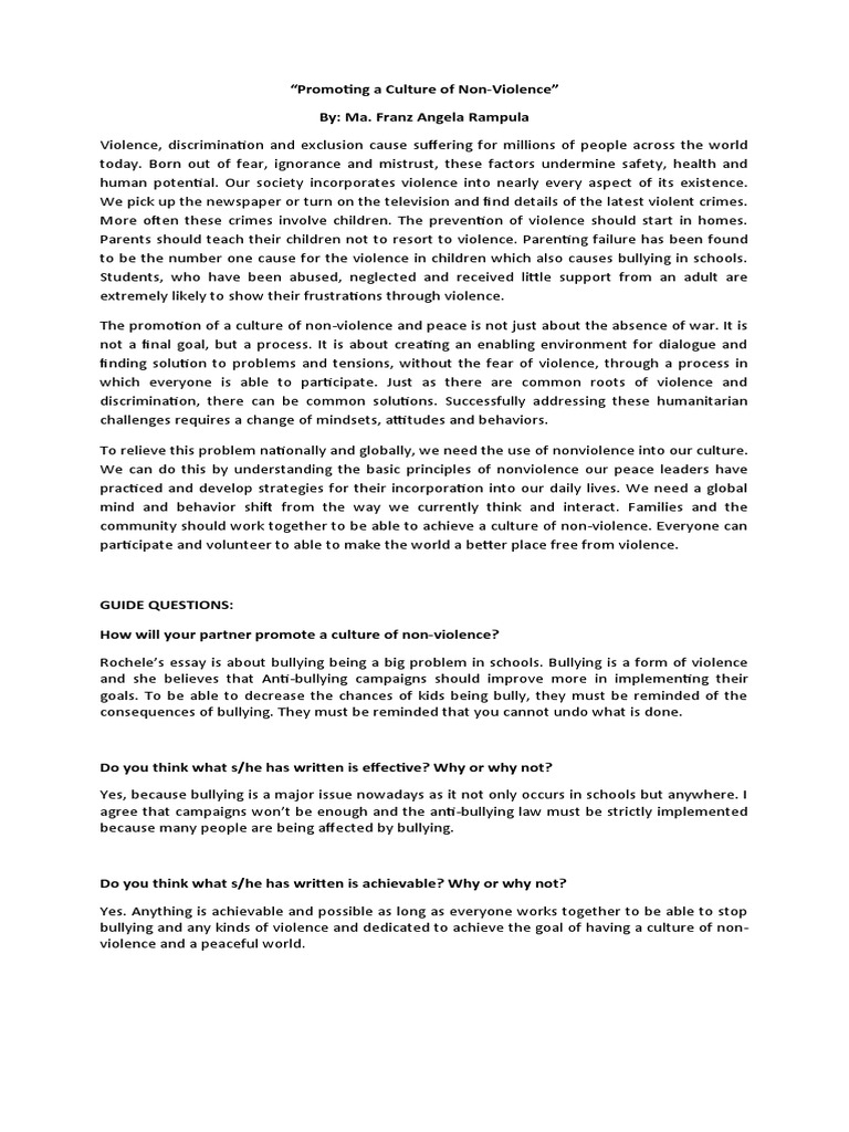 Promoting A Culture of Non-Violence | PDF | Nonviolence | Violence