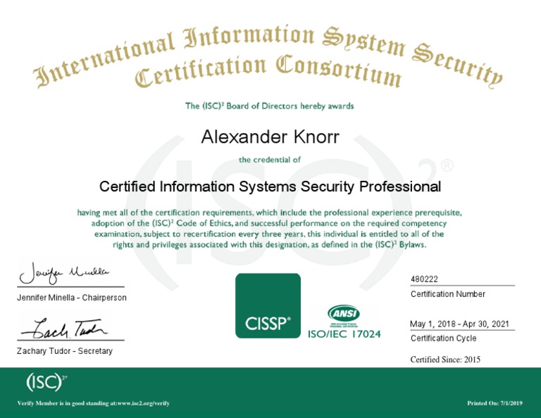 CISSP Certificate | PDF
