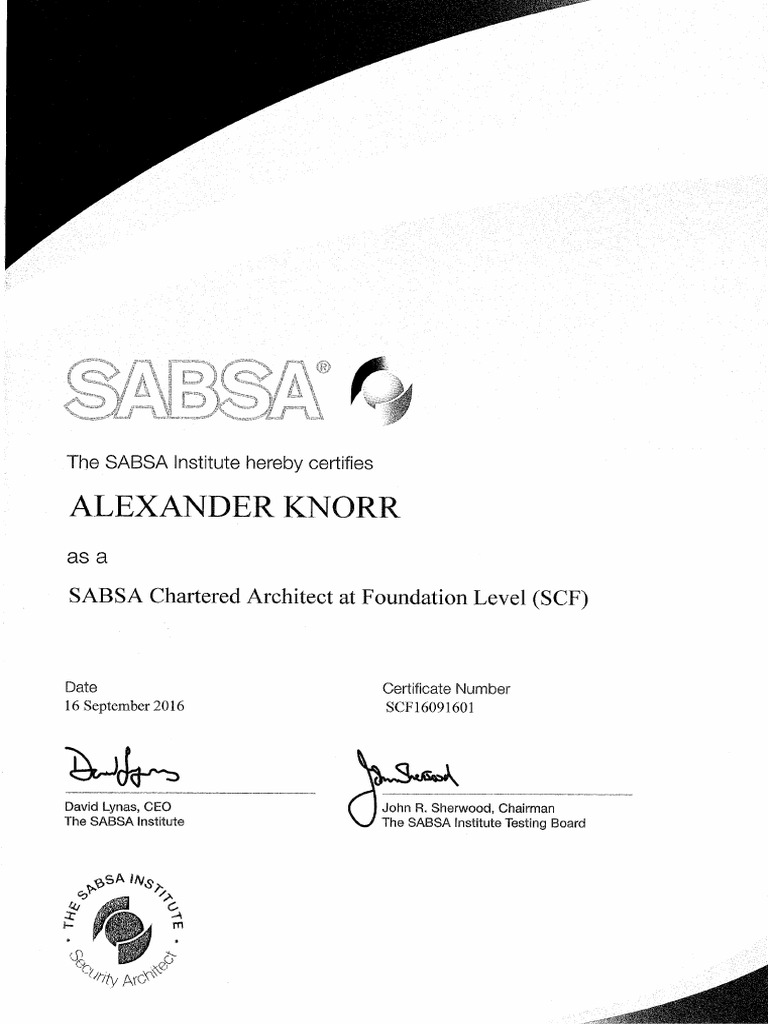 SABSA Chartered Architect (SCF) SCF16091601 | PDF