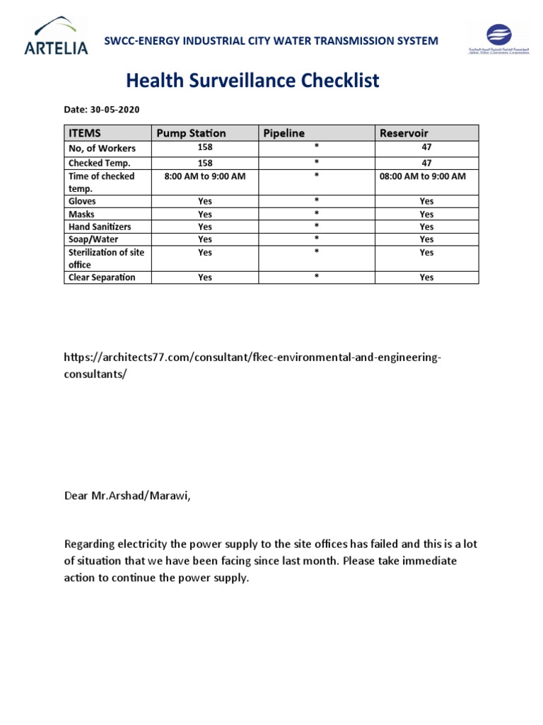 Health Surveillance Checklist | PDF