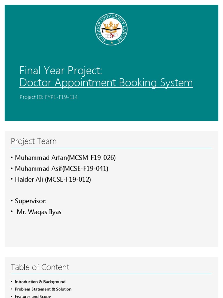Final Year Project: Doctor Appointment Booking System: Project ID: FYP1-F19-E14 | PDF | User ...