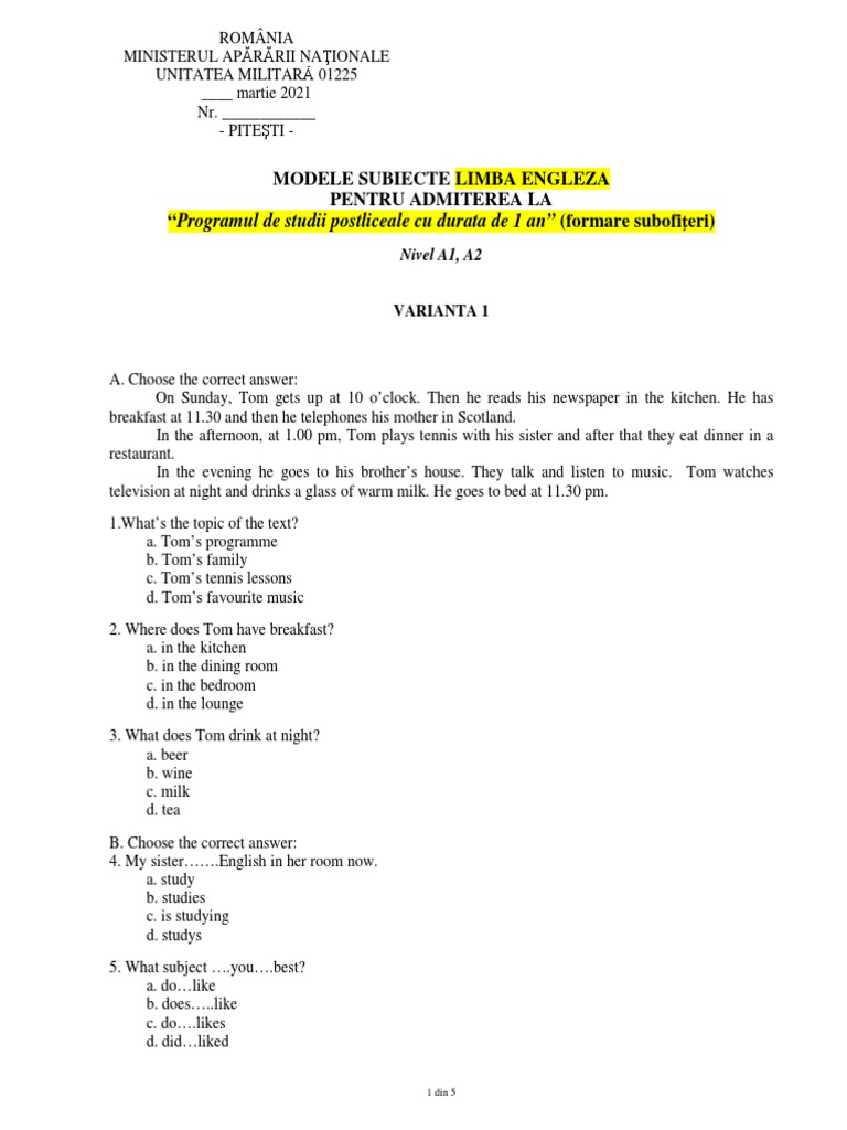 Modele Subiecte Engleza Sof | PDF