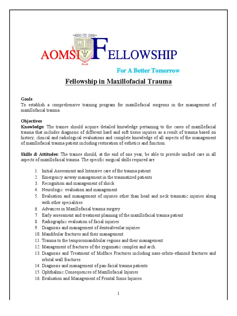 Fellowship in Maxillofacial Trauma: Goals | PDF | Oral And ...