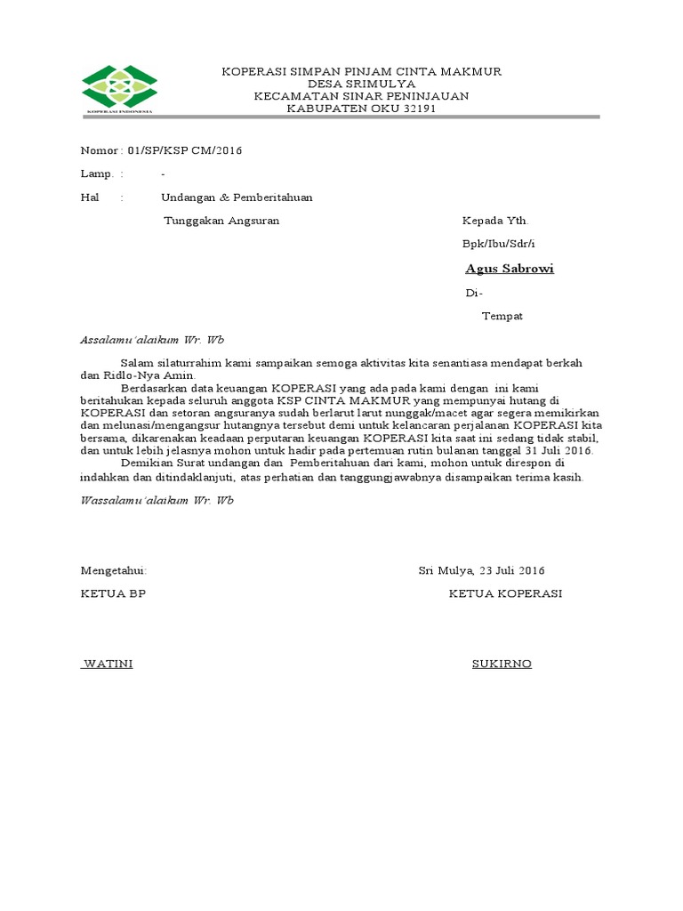 SURAT Pemberitahuan Tunggakan | PDF