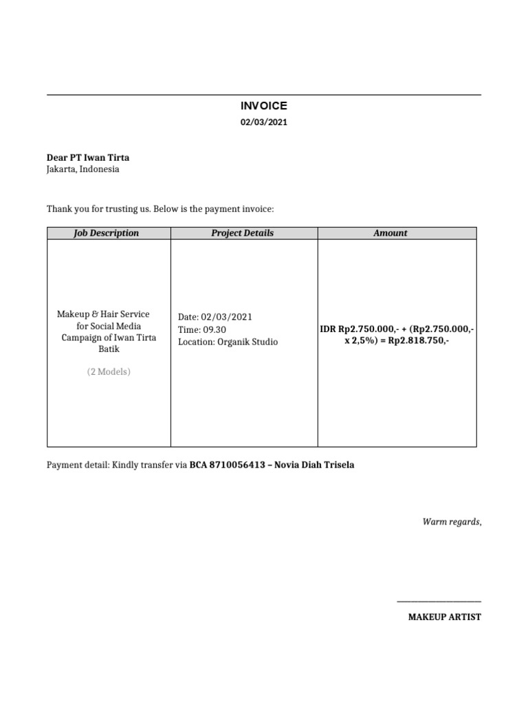 Invoice: Job Description Project Details Amount | PDF