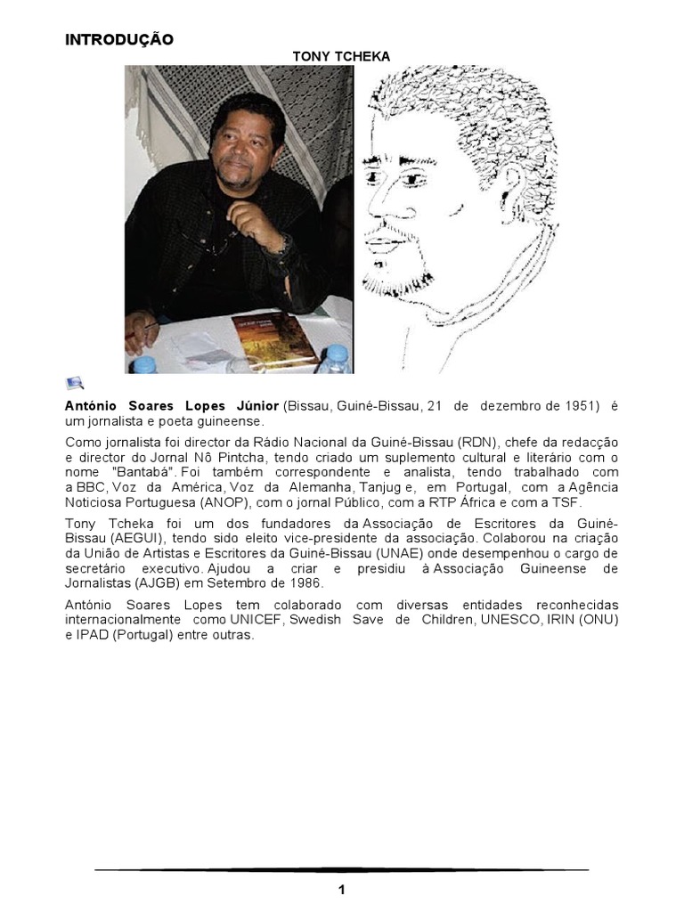 Perfil biográfico e obra do poeta e jornalista guineense Tony Tcheka ...