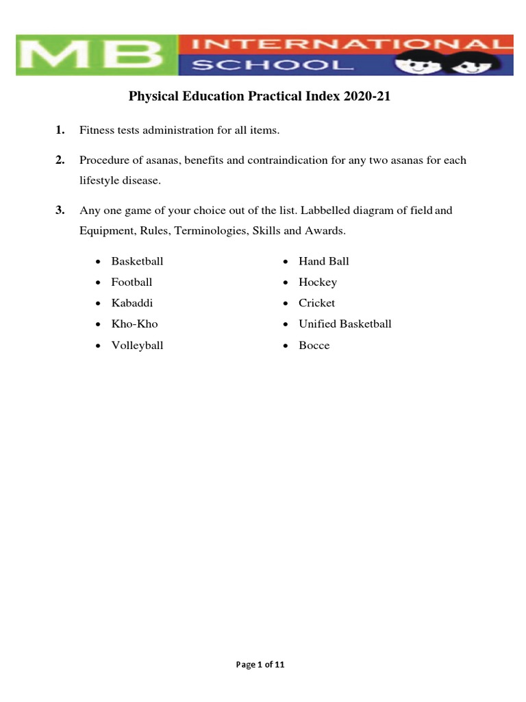 Physical Education Practical File | PDF