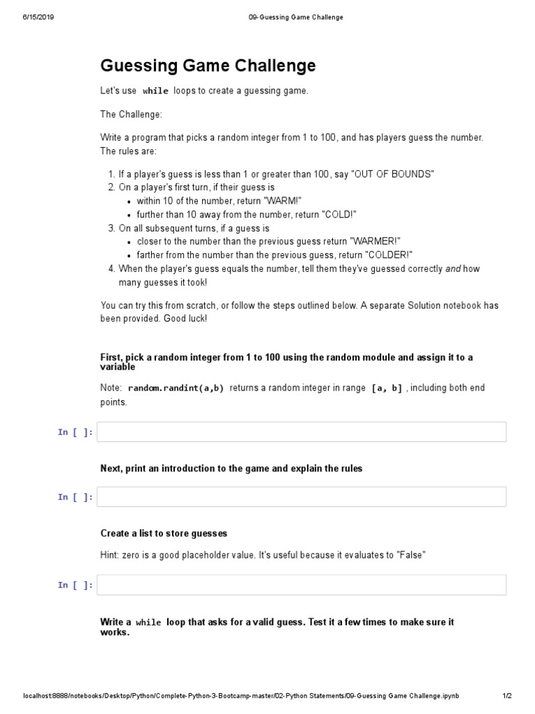 09 Guessing Game Challenge Pdf Control Flow Python Programming Language