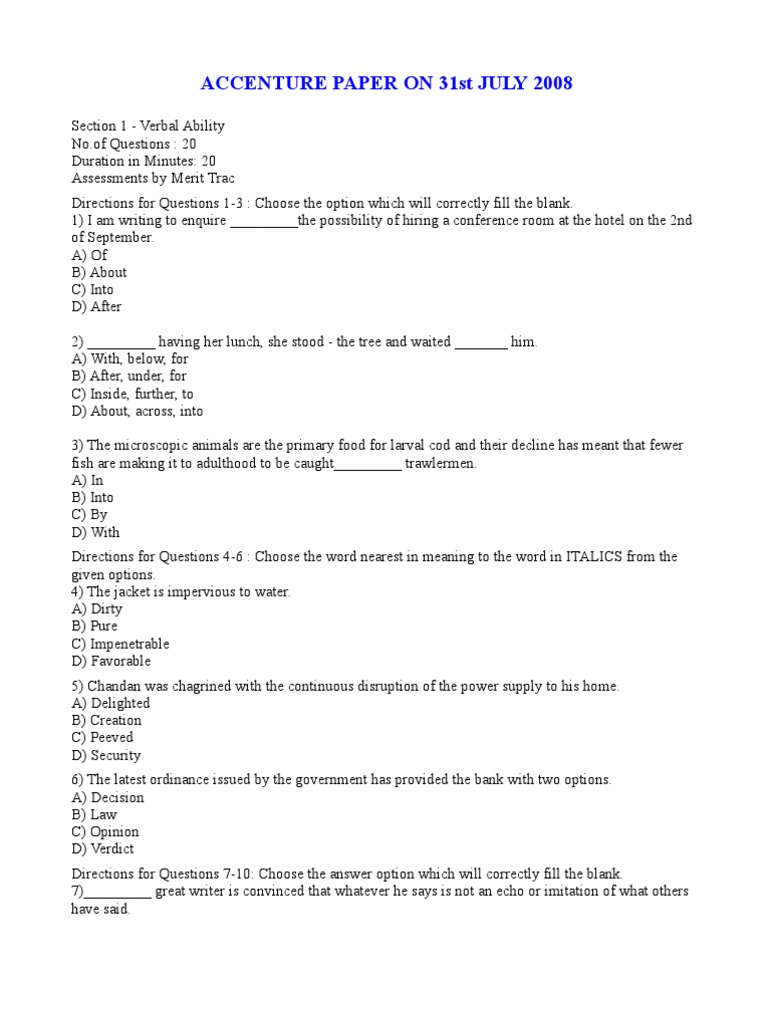 (WWW - Entrance-Exam - Net) - Accenture Placement Sample Paper 1 | PDF | Microprocessor ...