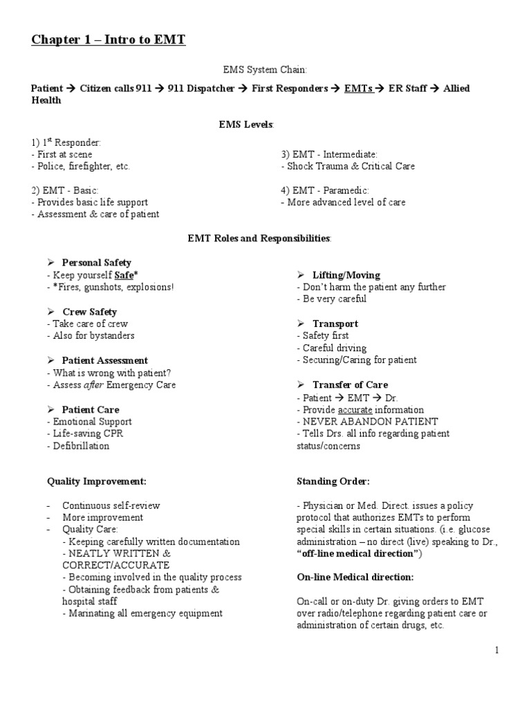 EMS - Chapter 1 (Intro To EMT) | PDF | Emergency Medical Technician ...