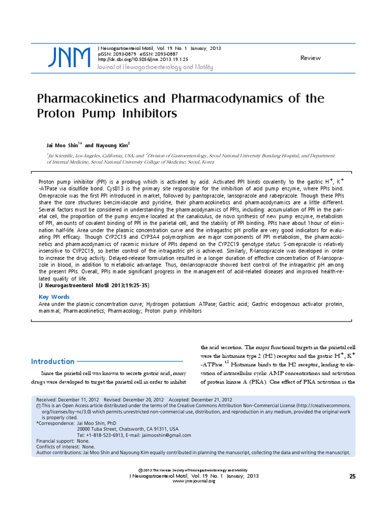 Pharmacokinetics and Pharmacodynamics of The Proton Pump Inhibitors ...