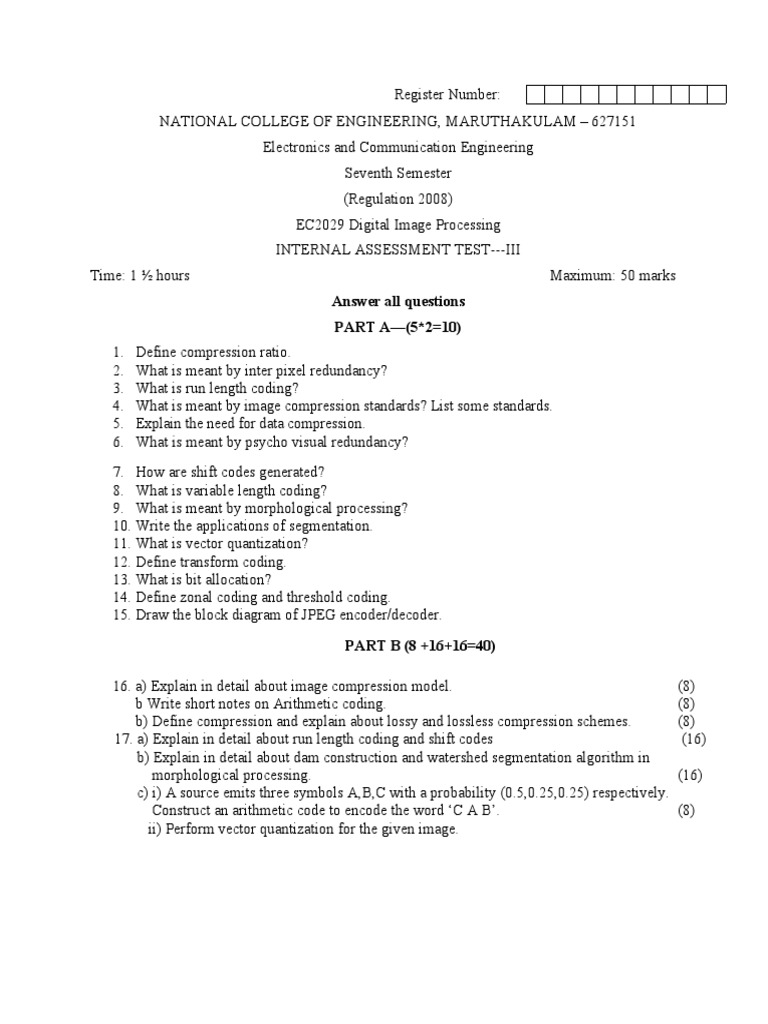 Answer All Questions PART A - (5 2 10) | PDF | Data Compression | Code