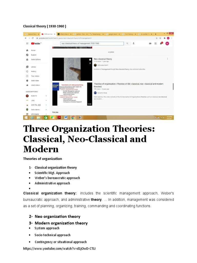 Three Organization Theories: Classical, Neo-Classical and Modern | PDF ...