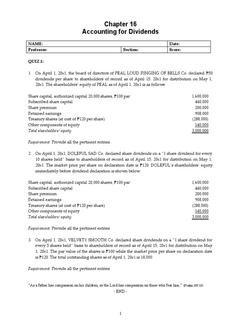 Quizzes - Chapter 16 - Accounting For Dividends | PDF | Preferred Stock ...
