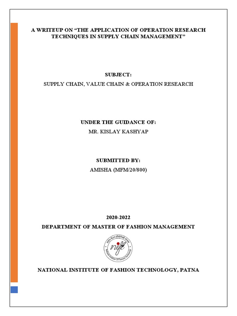 Assignment On The Application of Operation Research Techniques in ...