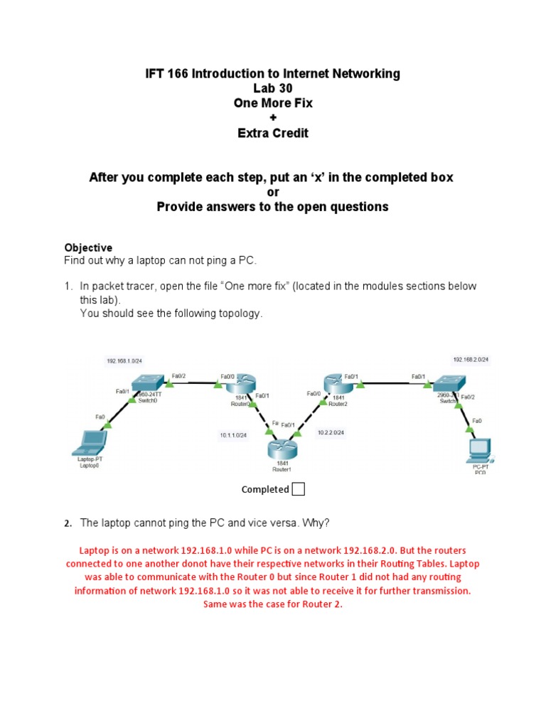 IFT 166 Introduction To Internet Networking Lab 30 One More Fix + Extra Credit | PDF
