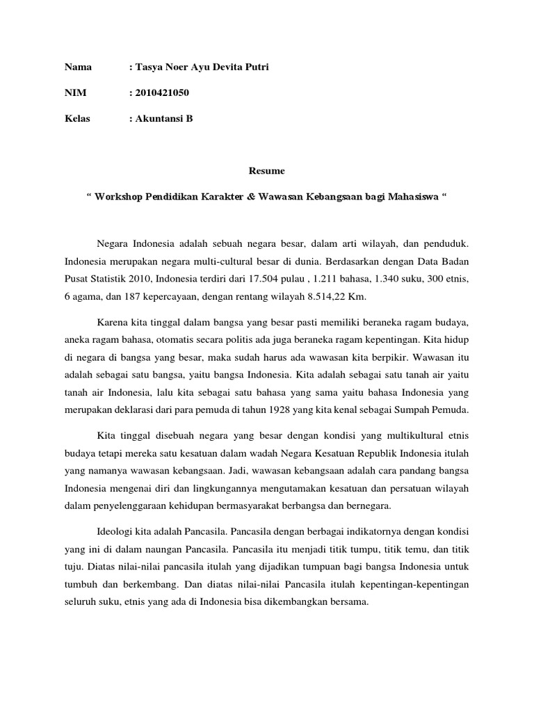 TASYA NOER AYU DEVITA PUTRI - 2010421050 - Resume Wawasan Kebangsaan | PDF