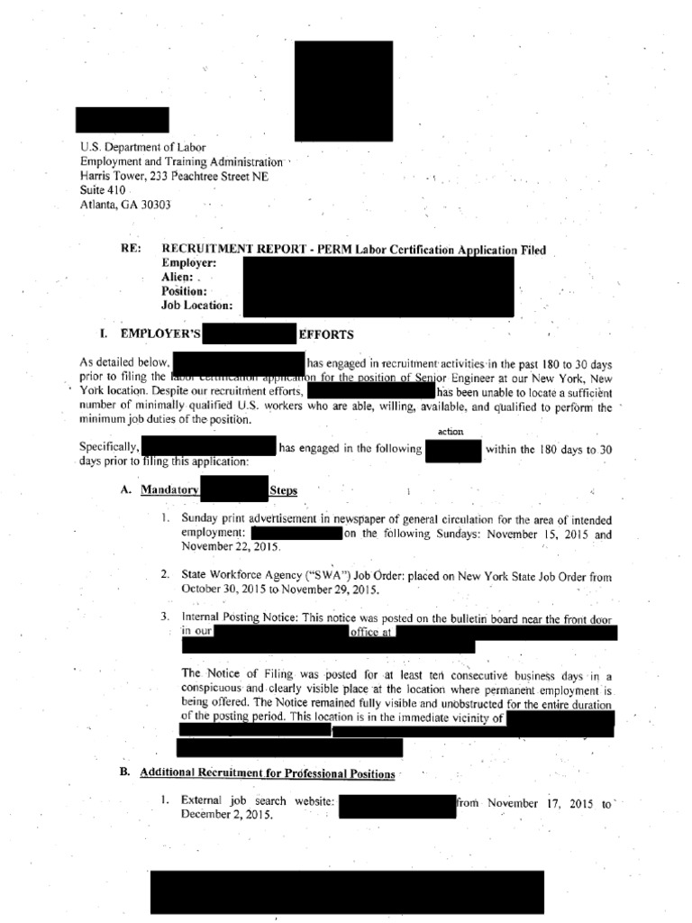Sample 1 PERM RECRUITMENT REPORT | PDF