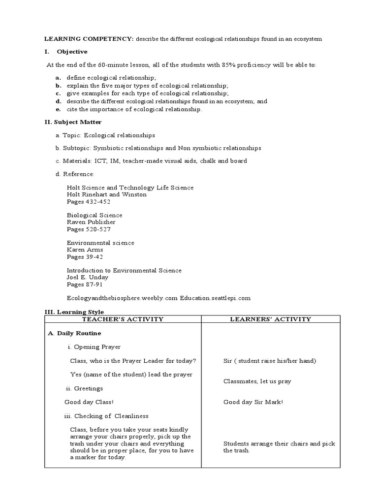 7 Es Lesson Plan | PDF | Symbiosis | Parasitism