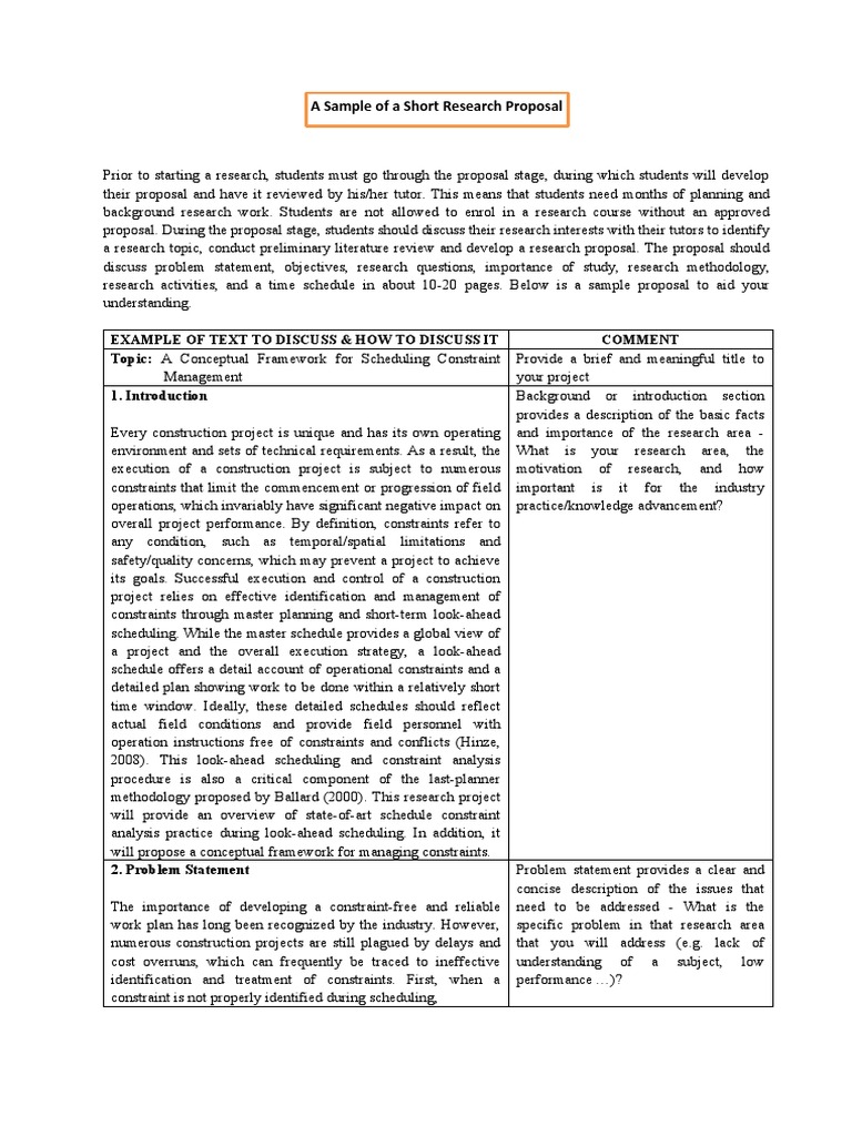 Week 2 - A Sample of A Short Research Proposal | Download Free PDF ...